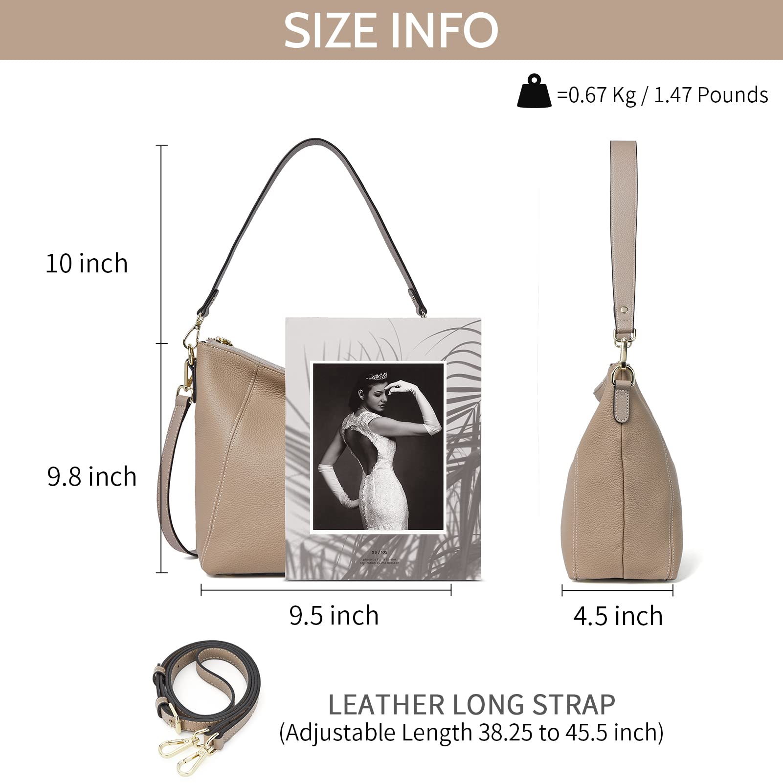 BOSTANTEN Leather Hobo Handbags Designer Purses for Women Shoulder Crossbody Bags Beige