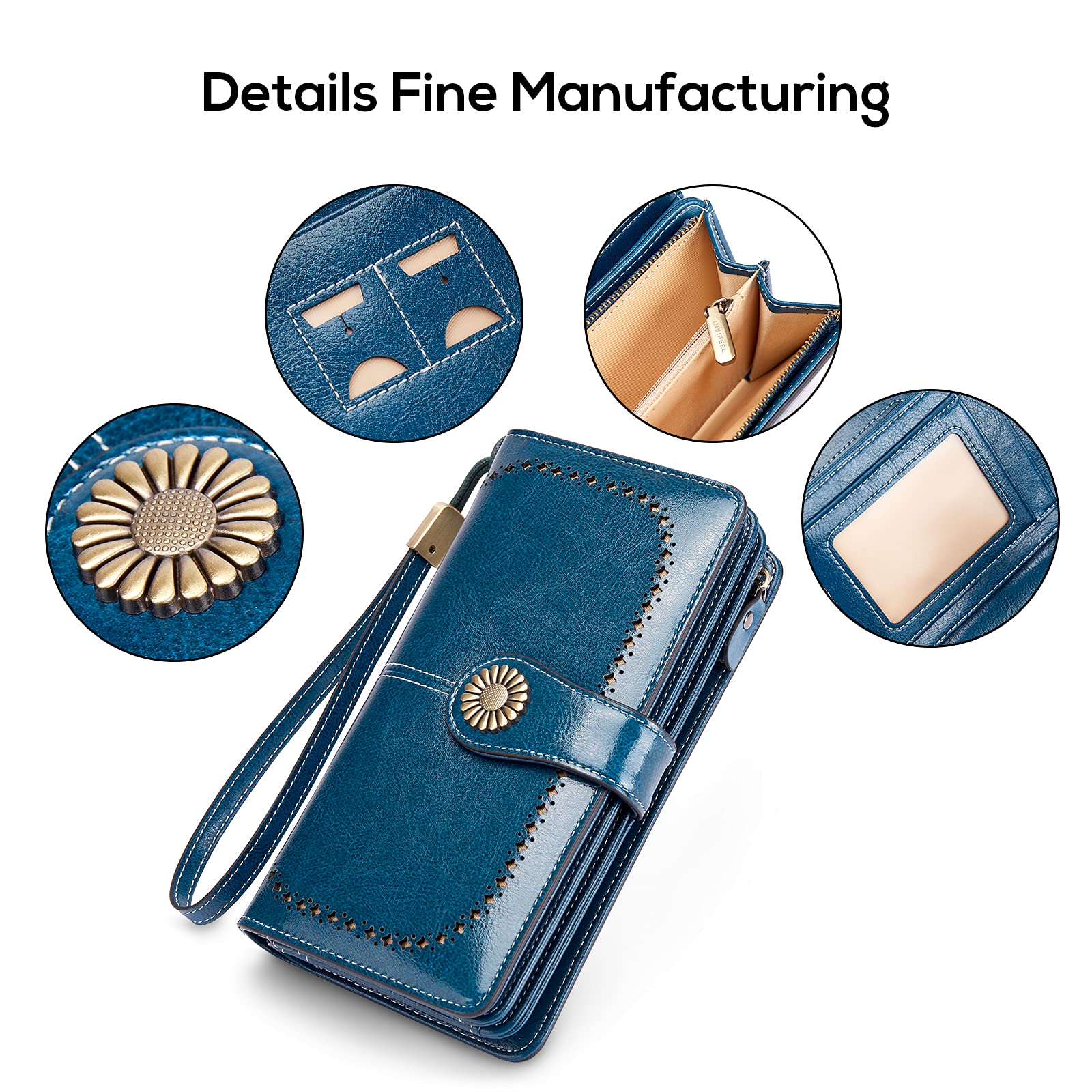 INSIFEEL Small Wallet for Women Leather Bifold Compact RFID Blocking Ladies Purse big (Navy)