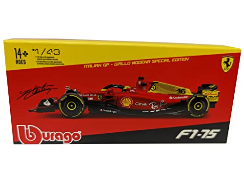 F1-75#16 Charles Leclerc Giallo Modena 2nd Place Formula One F1 Italian GP (2022) "Formula Racing Series with Display Case 1/43 Diecast Model Car by Bburago 36831CLMZ
