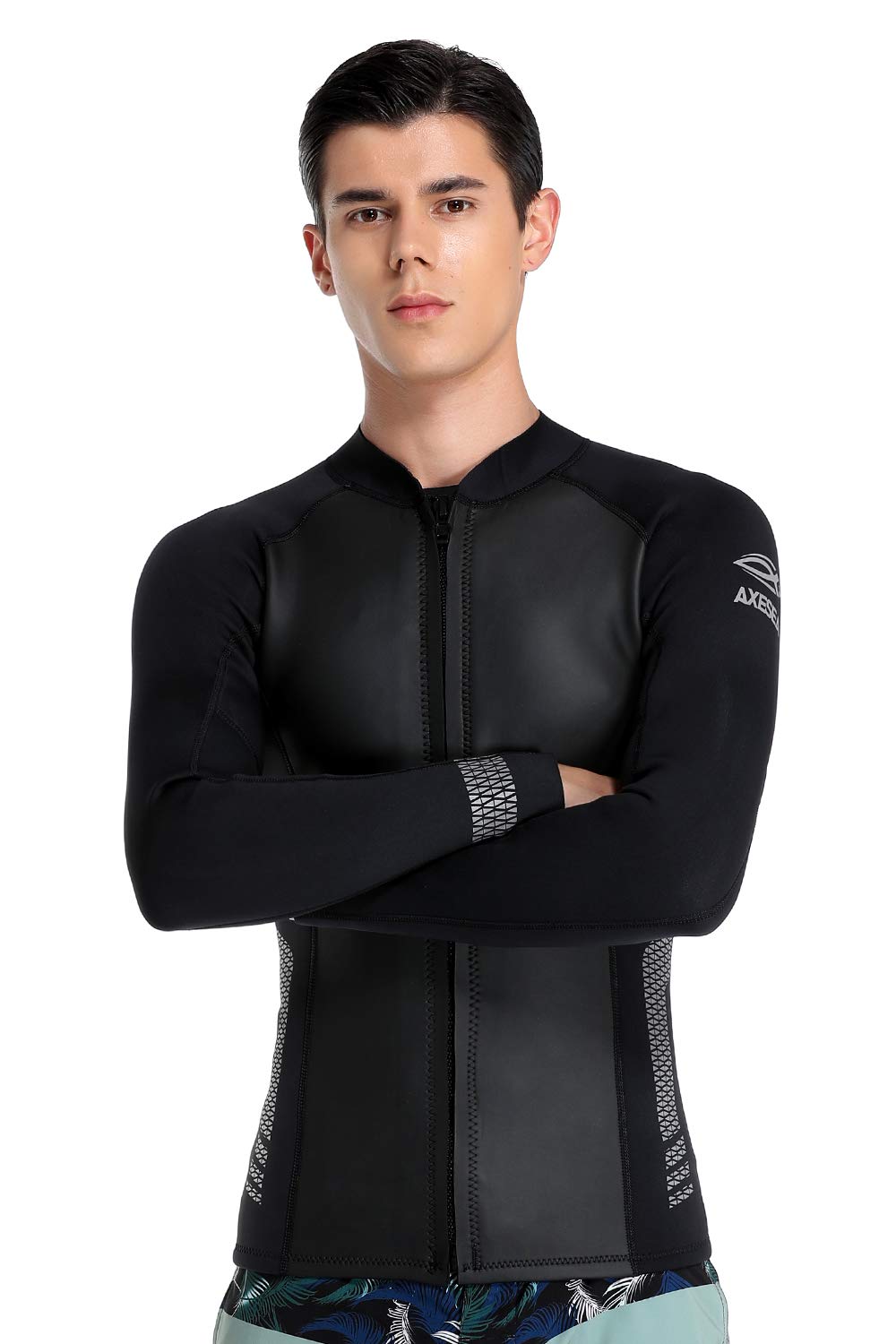 AXESEA Men's Wetsuit Top Long Sleeve 2mm Neoprene Surf Jacket Front Zipper Diving Suit for Swimming,Snorkeling,Scuba Diving,Surfing