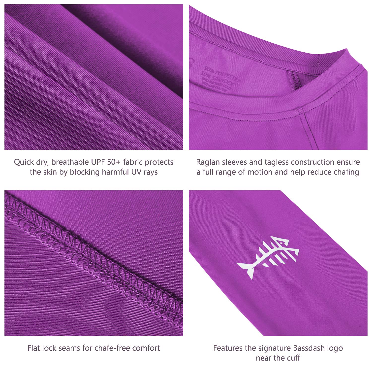 BASSDASH Women’s UPF 50+ UV Sun Protection T-Shirt Long Sleeve Fishing Hiking Performance Shirts Violet