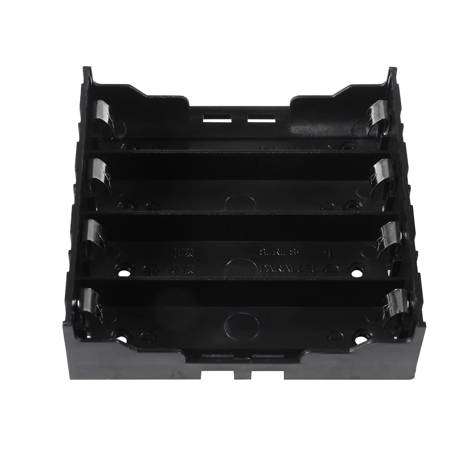 Coliao 6pcs 18650 Battery Case Holder 4 Slots X 3.7V 18650 Battery Storage Box, in Parallel Black Plastic Batteries Clip Box with Pin for DIY Parallel or Series Circuit PCB Projects