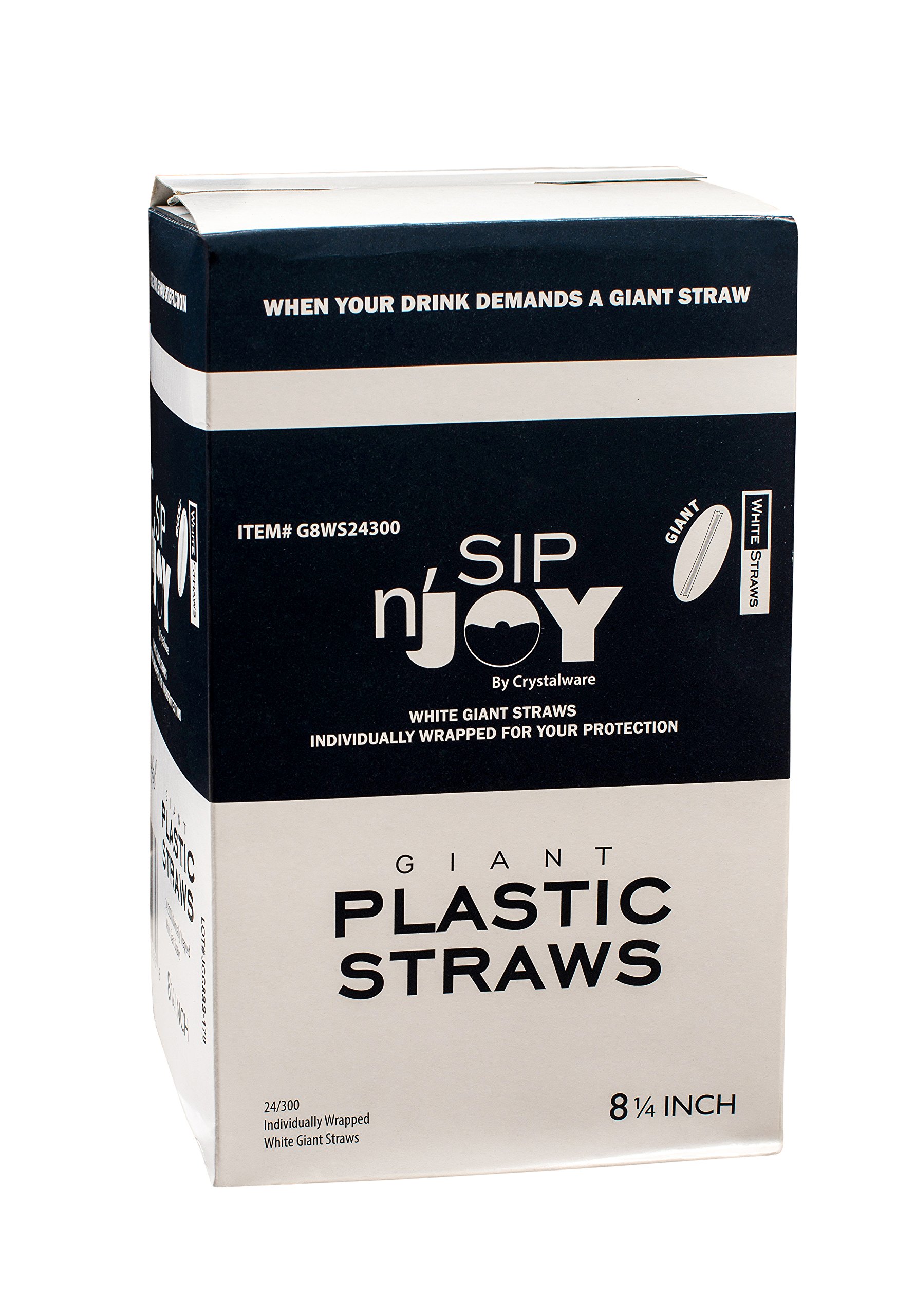 Crystalware Plastic Giant (Jumbo) Straws Individually Wrapped 10-1/4", 300 per Box (Red,White, 8 1/4" 300 Box)