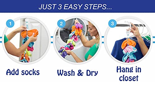 SockDock Sock Laundry Tool & Storage Hanger for Washing Drying & Storing Paired Socks, Clips & Locks, No Sorting or Matching, Foldable Closet Organizer Better Than Mesh Bag, 2-Pack (Blue)