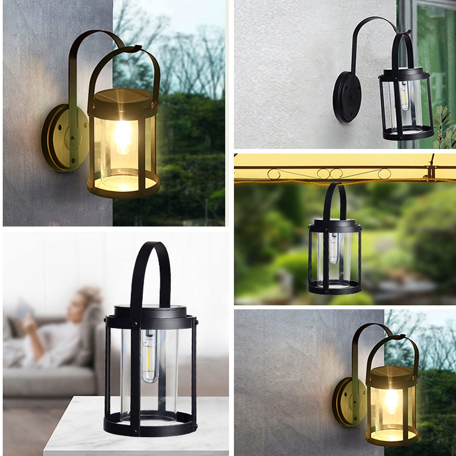 Lxcom Lighting Solar Wall Light Outdoor Solar Deck Lights Solar Powered LED Wall Light Lantern with Hook Decorative Solar Fence Lights Waterproof Wall Sconce for Home Garden Lawn, Warm White