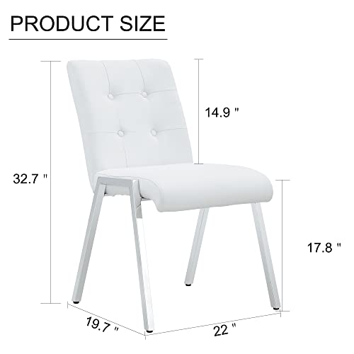Dining Chairs Set of 4 for Kitchen Dining Room,Modern Kitchen Chairs,Armless High Back Dining Chair and Plating Metal Legs Leather Chair Applicable to Dining Room,Living Room and Office (White)