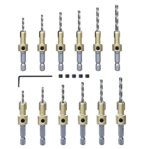 CSOOM Pro Countersink Drill Bit Set 12 PC Countersink Drill Bits #4, 6, 8, 9,10, 12, (Two Cutting diameters) Counter Sinker Set Wood High Speed Steel, Woodworking Carpentry Reamer