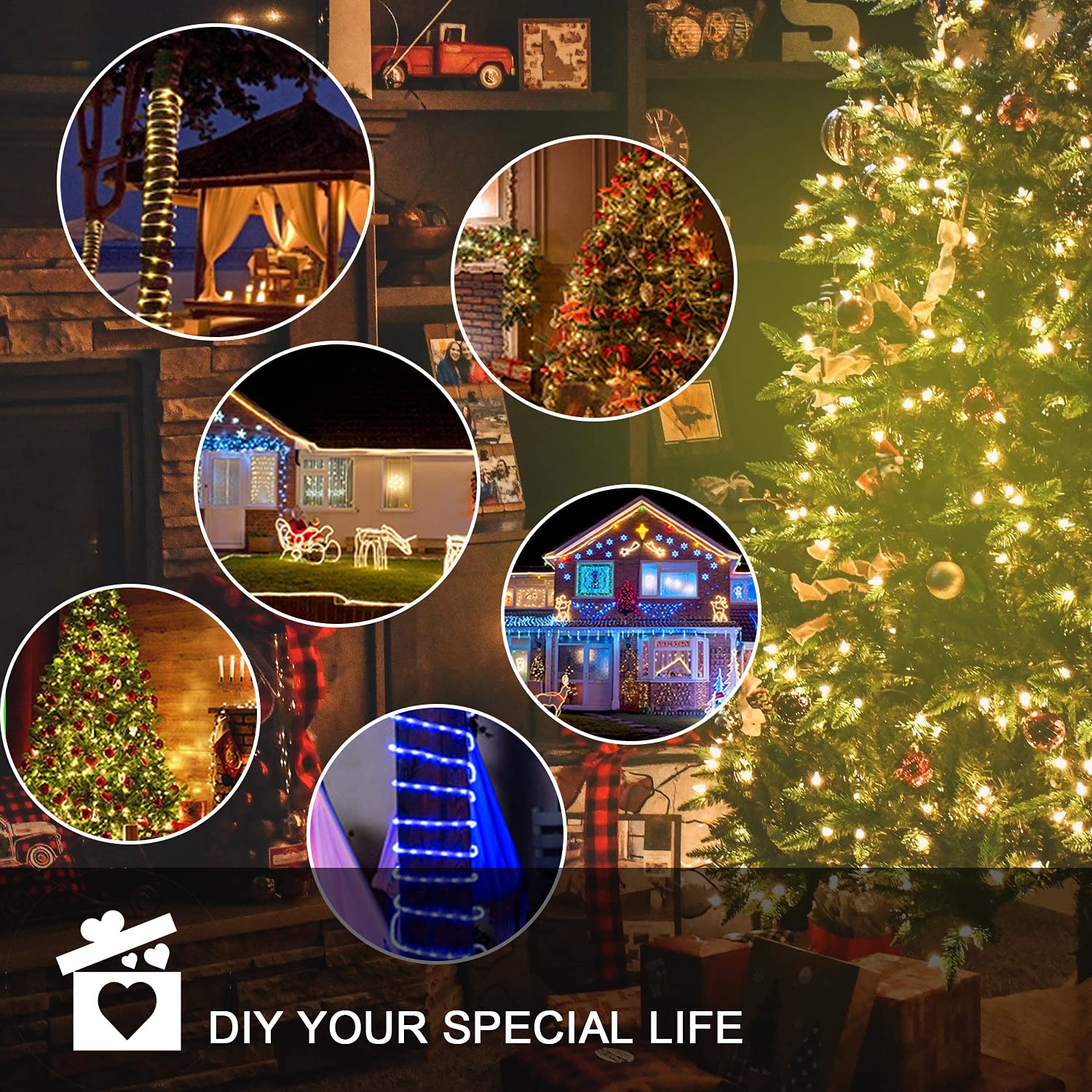 LED Rope Lights Outdoor, 98.4Ft/300 LEDs Dimmble String Lights Rope Lights with Remote and Timer, IP65 Waterproof Fairy String Lights Battery Powered for Home Garden Christmas Tree Patio (Warm White)