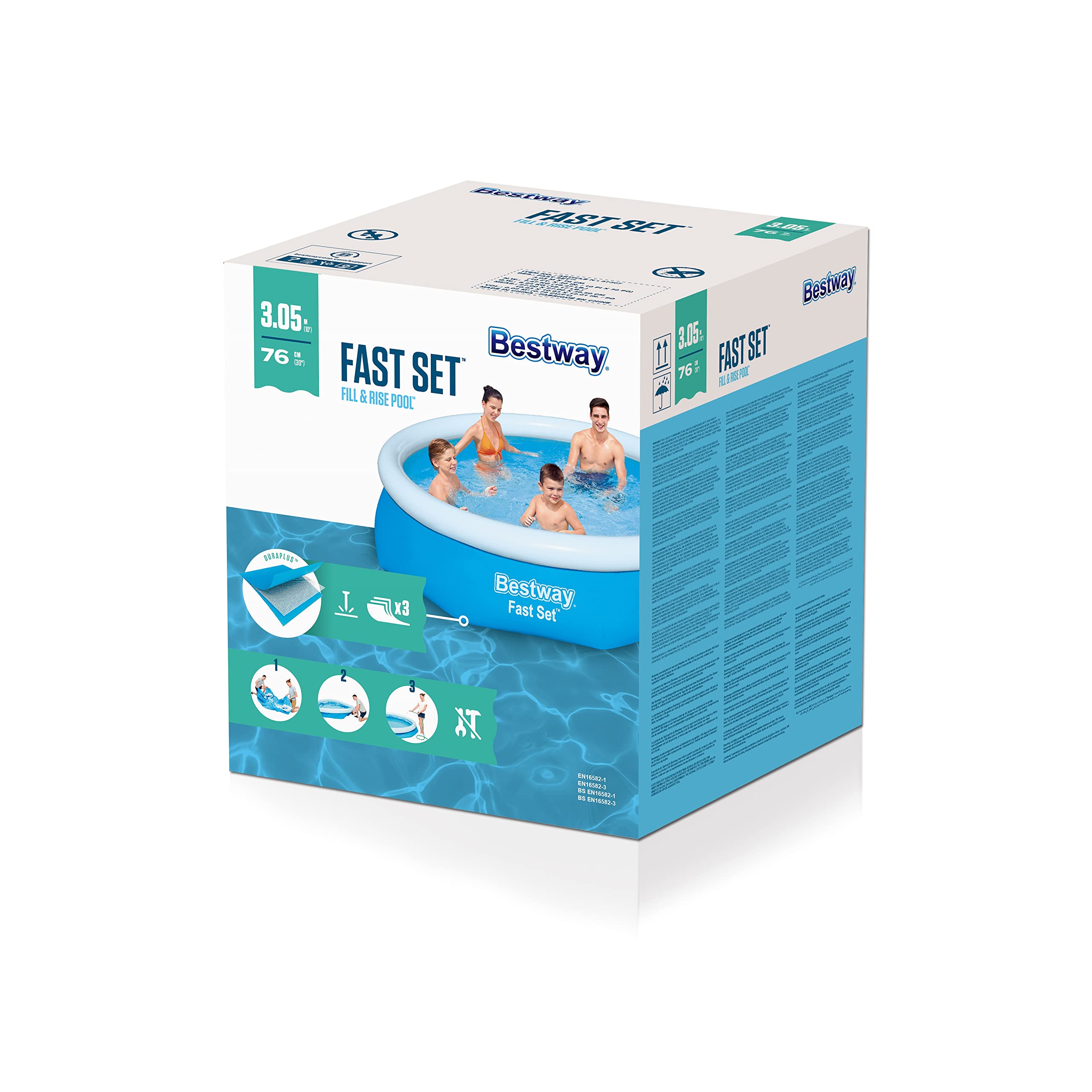 Bestway 10ft Fast Set Pool | Above Ground Swimming Pool for Kids and Adults, Outdoor Inflatable Pool, 3,800L