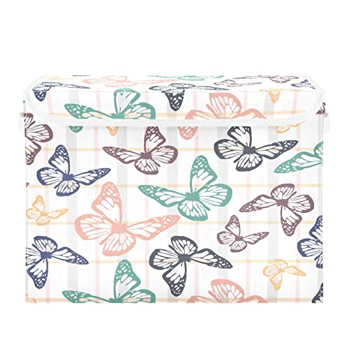 Colored Butterflies Storage Basket 16.5x12.6x11.8 In Collapsible Fabric Storage Cubes Organizer Large Storage Bin with Lids and Handles for Shelves Bedroom Closet Office
