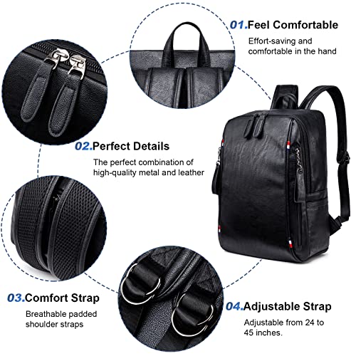 Gooday Laptop Backpack for Men,Waterproof Business Laptop Bag Travel carry on PU leather College Casual Daypack Backpack (2019-2-black)