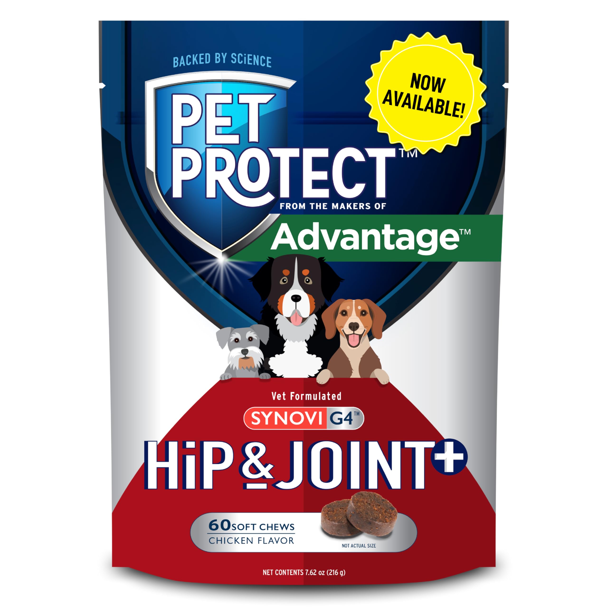 Pet Protect from The Makers of Advantage Vet-Formulated Hip & Joint+ Supplement for Dogs | 60 Chews