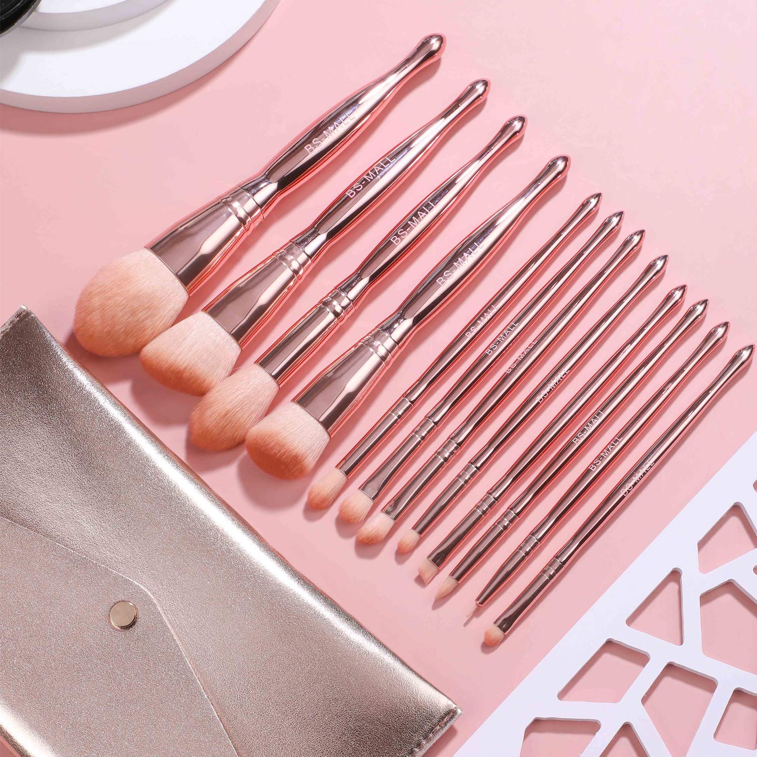 BS-MALL Makeup Brush Set 12 Pcs Premium Synthetic Foundation Powder Concealers Eye shadows Blush Makeup Brushes Lip Cosmetic Brushes( Rose)