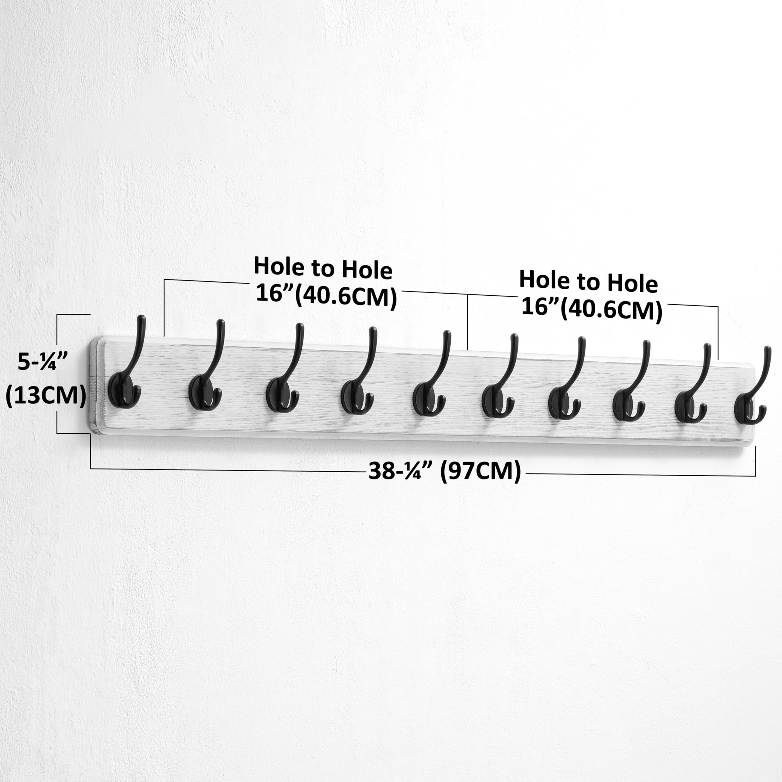 Dseap Coat Rack Wall: Patented, Heavy-Duty, 5-Double-Hooks Wooden Wall Mounted Coat Rack Coat Hanger Hook Rail for Winter Coats Hat Jacket Clothing, White & Black