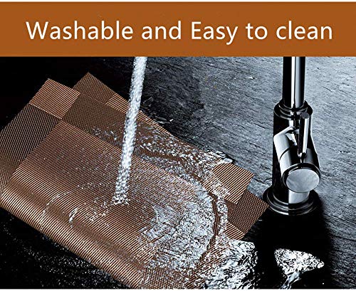Placemats with Table Runner Sets Place Mats, Woven Crossweave Placemat Vinyl Kitchen Tablemat, Washable PVC Table Mats for Dining Table, Parties, Farmhouse, Thanksgiving, Christmas & Gathering (Brown)