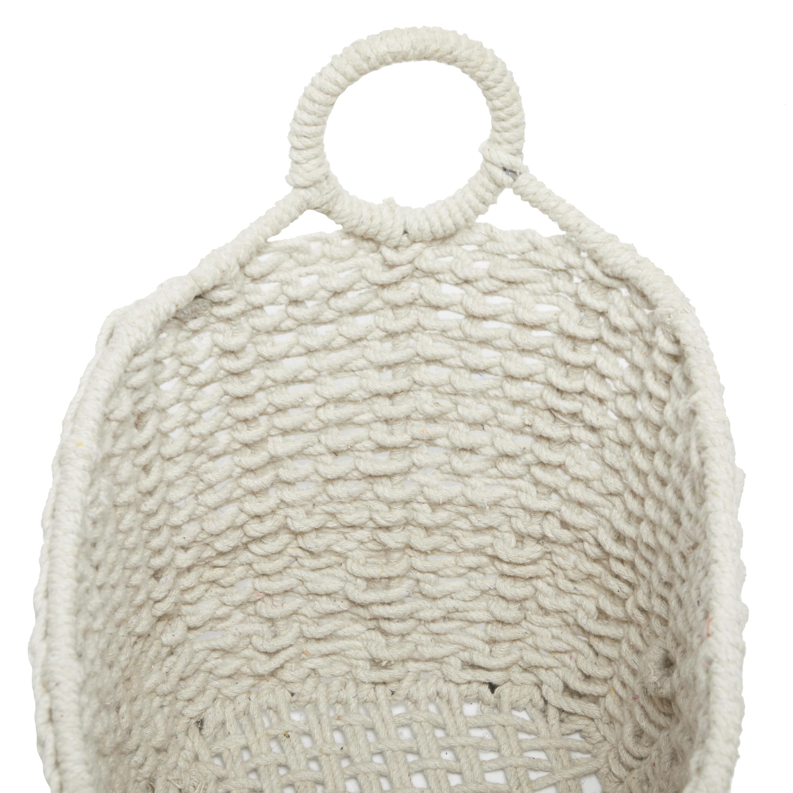 CosmoLiving by Cosmopolitan Cotton Fabric Handmade Decorative and Functional Storage Basket Basket Organizer with Handles, Set of 2 Basket for Storage 16", 18"H, White