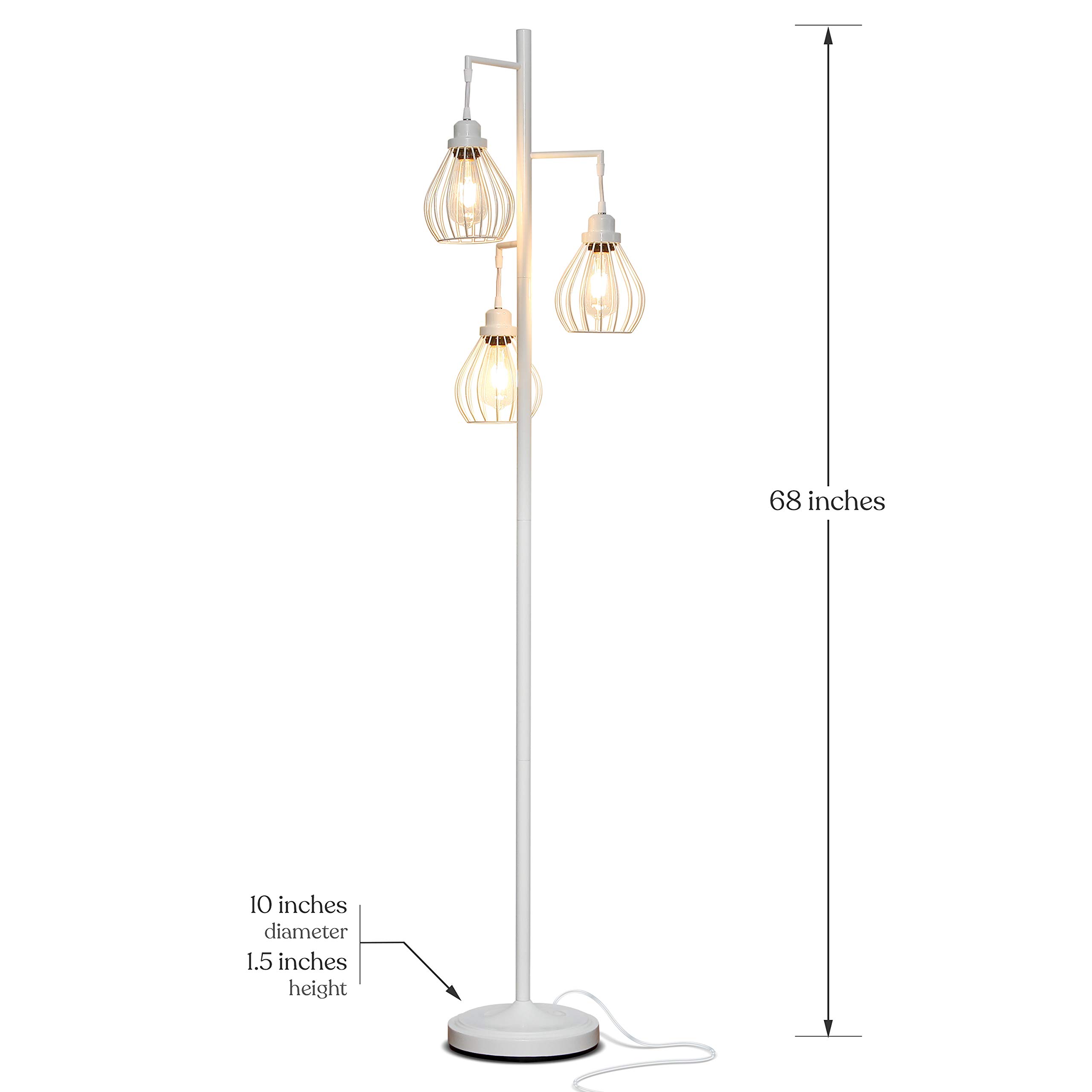 Brightech Teardrop LED Floor Lamp β Tree Standing Lamp with 3 Elegant Cage Heads & Edison Bulbs β Standing Lamp for Living Rooms & Offices β Tall Standing Lamp Ideal for Bedroom Reading β Alpine White