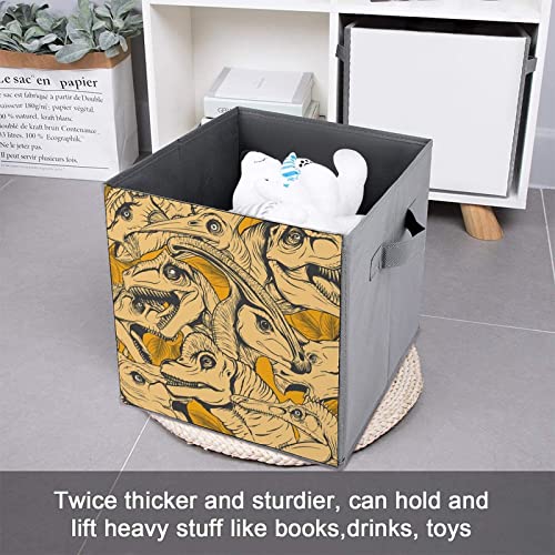 Dinosaurs Cartoon Collection Canvas Collapsible Storage Bins Cube Organizer Baskets with Handles for Home Office Car