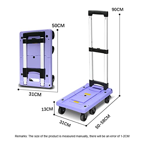 Collapsible Trolley, Aluminum Folding Cart with Wheels,Platform Truck Compact Flatbed Cart for Warehouse, Restaurant, Shops Factories and Home,Pink