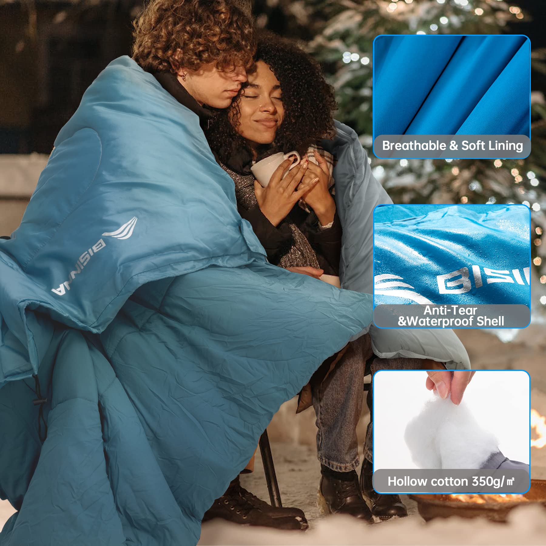 BISINNA Double Sleeping Bag for Adults & Kids 2 Person Sleeping Bag with 2 Pilows for Backpacking Camping Hiking Queen Size XL Waterproof Cold Weather Warm - 4 Seasons…