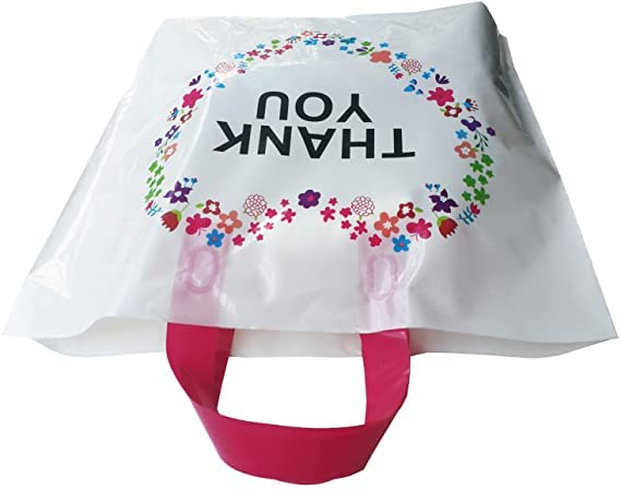 inkalfa 24 Pcs Beige Thank You Bags,Gift Bags with Soft Loop Handle,Plastic Bags Boutique Bags,Size:15"x12"x3"(38 * 30 * 8CM 2.8 Mil.