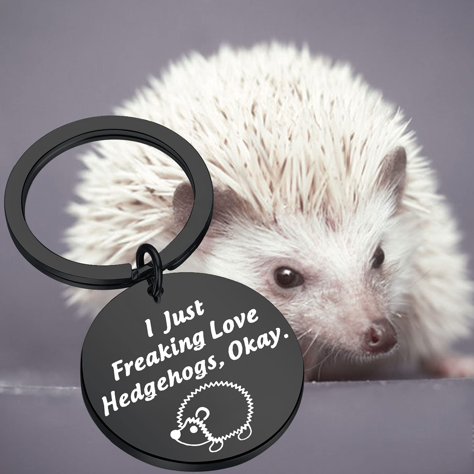 BEKECH Hedgehog Keychain Hedgehog Lover Gift I Just Freaking Love Hedgehogs OKay Keychain Cute Animal Hedgehog Gift for Women Hog Mom Gift (black)