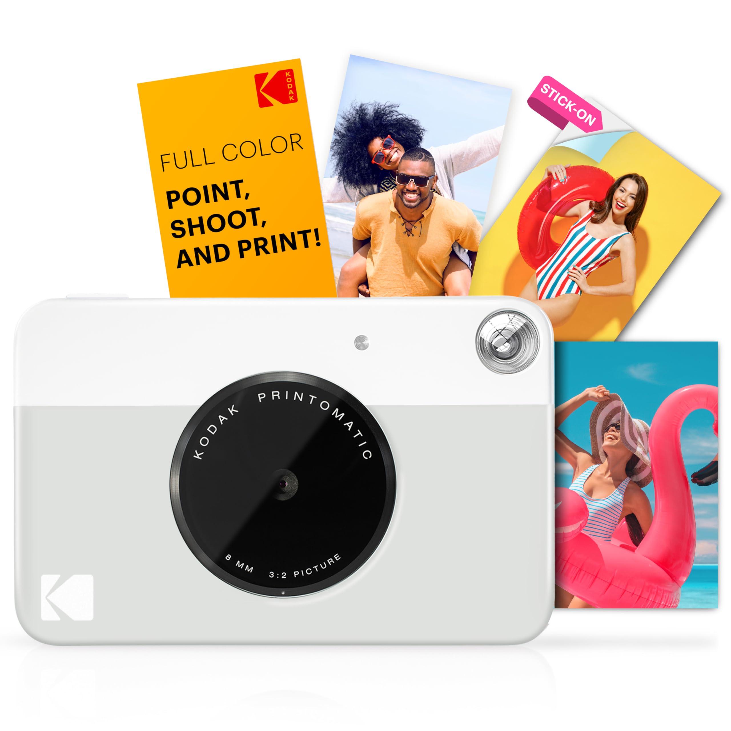 KODAK Printomatic Instant Camera (Grey) All-in-Bundle + Zink Paper (20 Sheets) + Deluxe Case + Photo Album + 7 Sticker Sets + Markers + Scissors and More