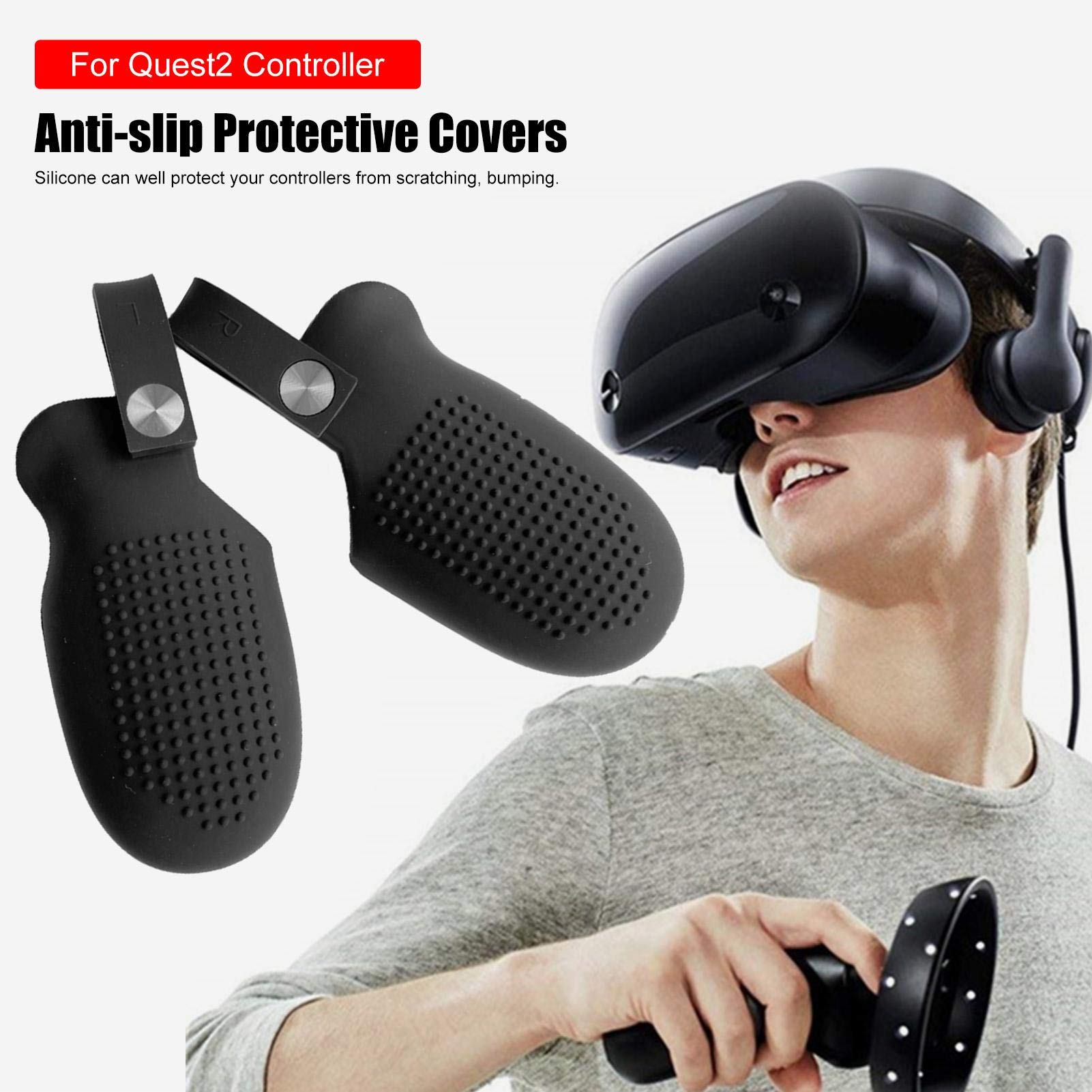 Limentar Touch Controller Grip Skin & Protective Covers, Premium Gel Shell Anti-Slip Silicone Grip Covers with Lock Belt 2 Packs, Black/Red/Blue