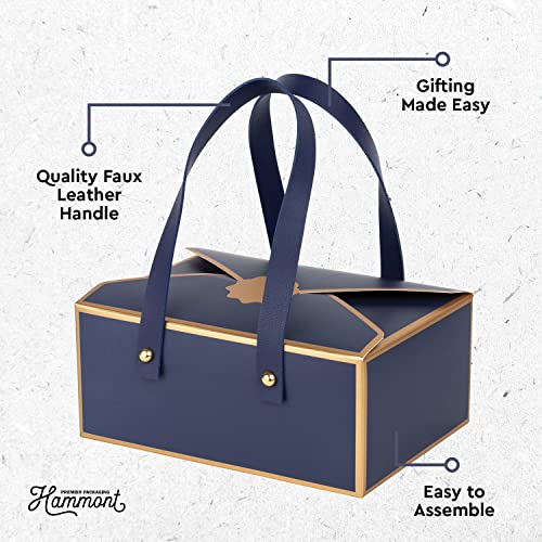 Hammont Gift Boxes for Women - Luxury Gift Box with Faux Leather Handle - 4 Pack of Gift Boxes for Presents – Decorative Bridesmaid Box for Jewelry, Chocolate & Mothers Day – 5”x7”x3” (Blue)