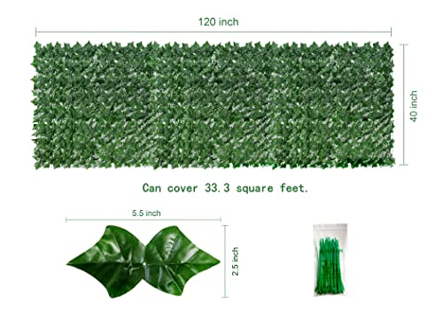 Bybeton Artificial Ivy Privacy Fence Screen - 40" X 120" UV-Anti Fake Leaves Vines - Patio Balcony Privacy, Garden, Backyard Greenery Wall Decor