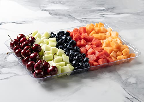 Plastic Serving Trays 9" X 13" Rectangle Serving Platters 4-Pack Clear Party Tray Durable Serving Platter - Disposable Serving Food Tray - Rectangular Cake, Fruit, Cookie Tray - Posh Setting