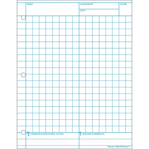 MathNOtes 3230 3-Hole Punched Grid Paper, 8-1/2" x 11" Size, 1/2" Grid Ruling (Pack of 150)