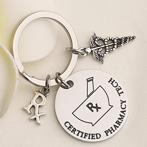 BEKECH Pharmacy Technician Gifts RX Pharmacist Keyring Gift Certified Pharmacy Tech Keychain RX Jewelry Pharmacy Jewelry Pharmacist Gift Pharmacy Student Graduation Gift (silver)