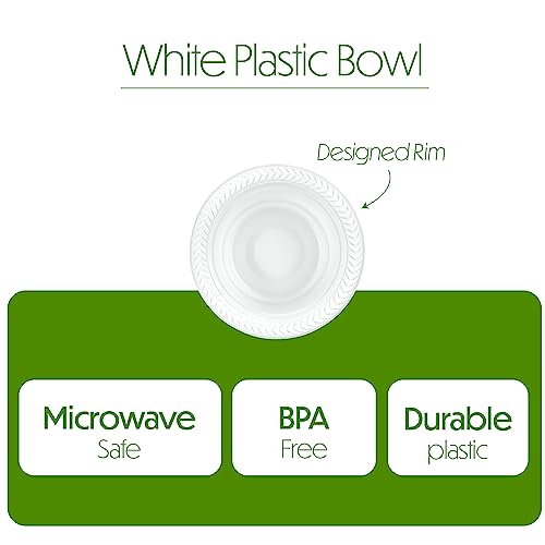 PLASTICPRO 100 PCS White Plastic Bowls 5 oz Premium Quality Light Weight Dishes Disposable Small Plastic Bowls for Dessert Appetizers Soups for Parties Weddings