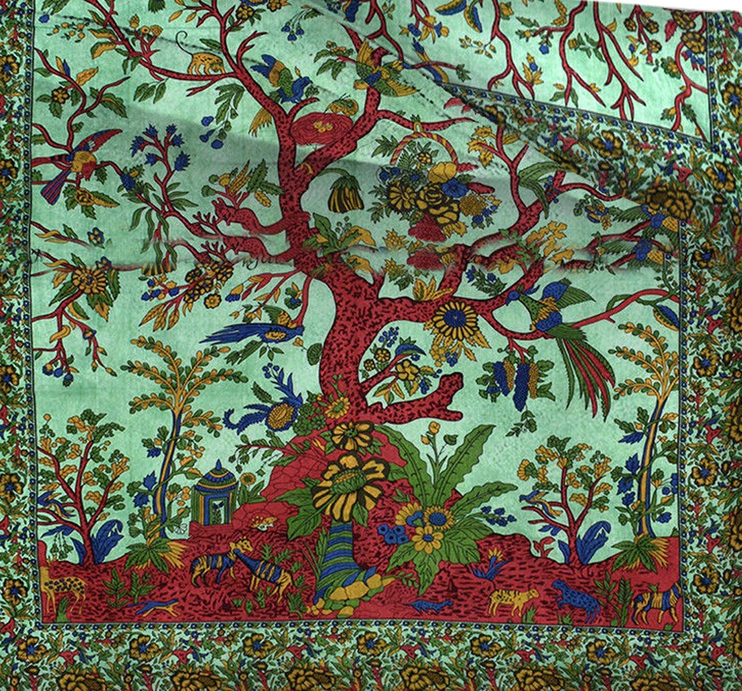 Flyingasedgle Indian Mandala Duvet Cover Twin/Queen Size Bohemian Hippie 100% Cotton Drom Bedding Cover Boho Comforter Quilt Cover with Pillow Covers (Green T.L)