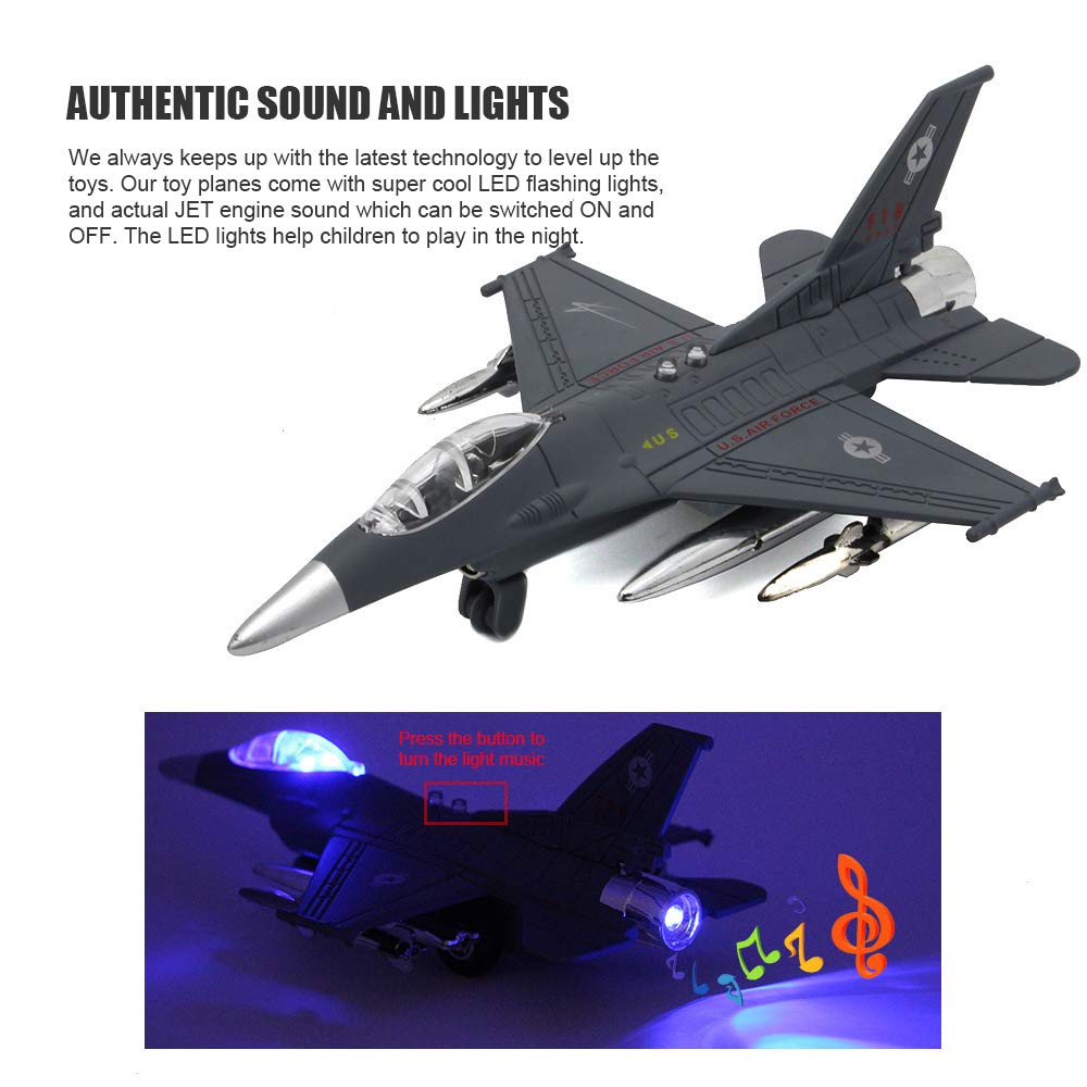 Lynkaye F-16 Fighting Falcon Thunderbirds Toy Army Air Force Military Airplane Model Kit with Fun Lights and Sounds (Grey)