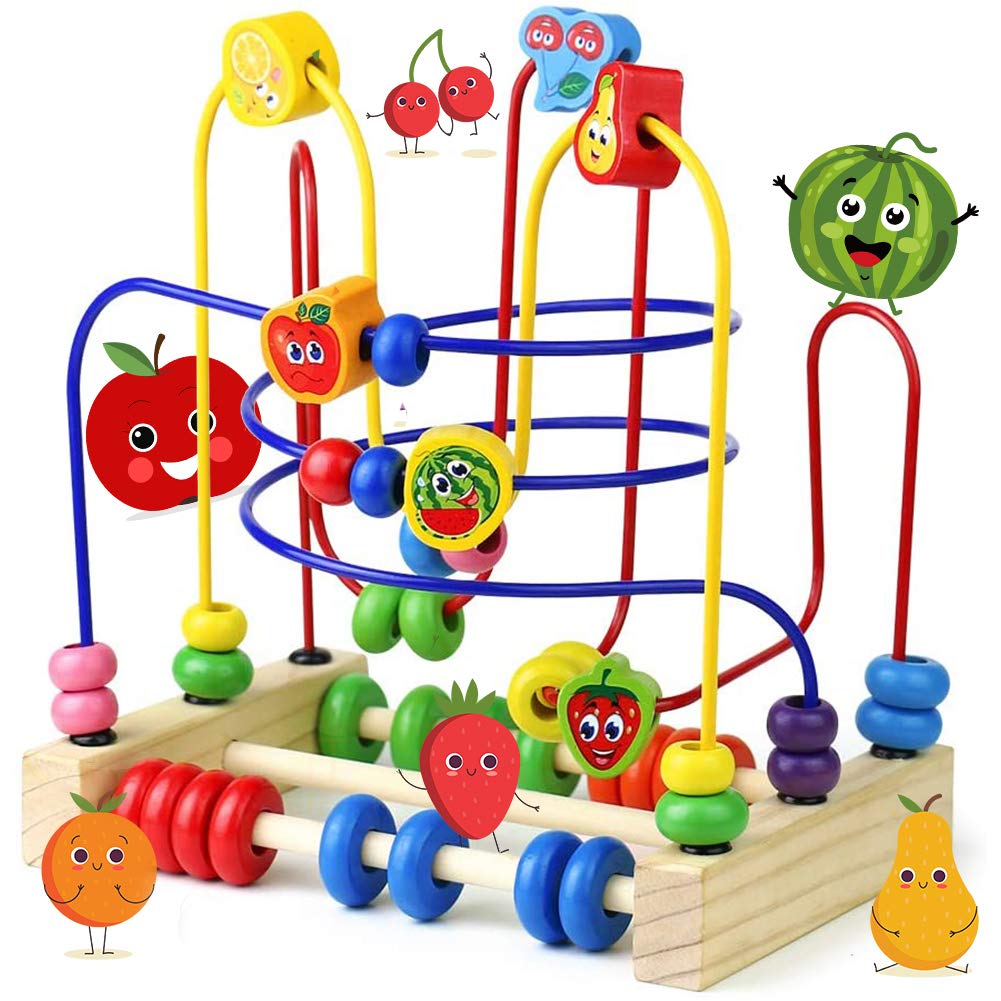 Fajiabao Bead Maze Toy Wooden Toddler Roller Coaster Abacus for Toddlers 1-3 Montessori Activity Cube for Kids First Birthday Gifts for Boys Girls 1 2 3 Years