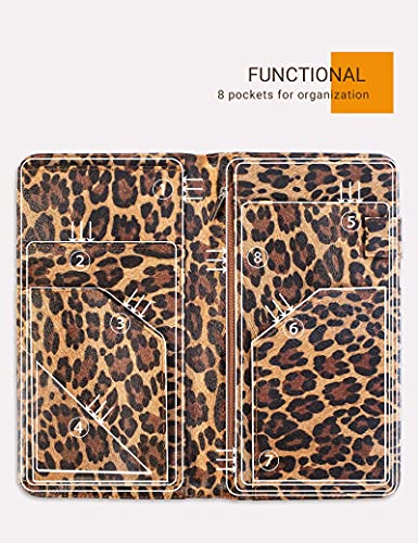 Server Book for Waitress Book with Zipper Pocket, 5x9 Leopard Magnetic Closure Server Wallet with Money Pocket and Zipper Pouch, Restaurant Waitstaff Organizer Fit Server Apron
