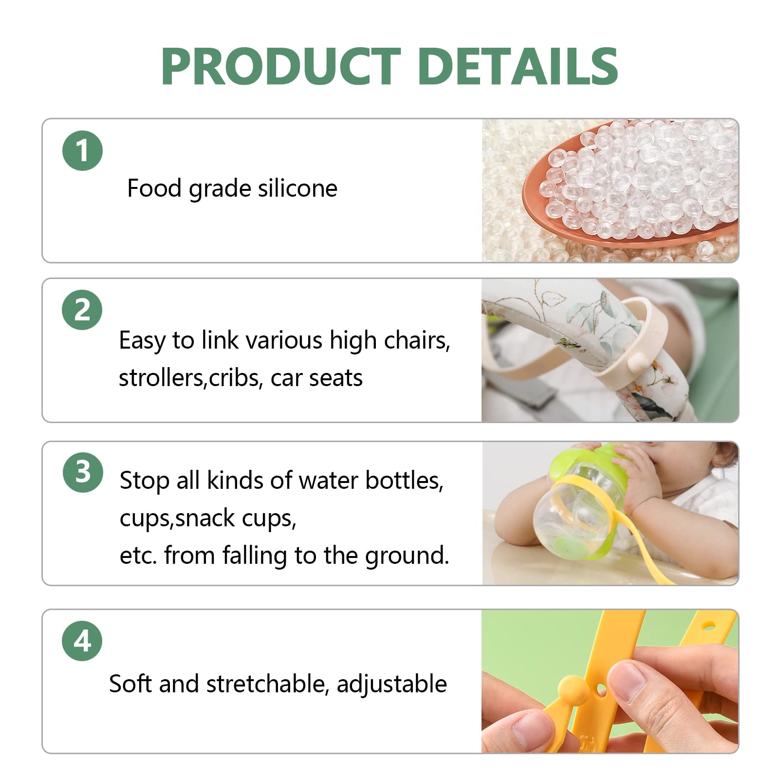 Bottle Strap for Baby,EAZMOM Water Bottle Sippy Cup Silicone Safety Tether 2pcs Adjustable Toy Teether Harness Leash for Strollers,High Chair,Carseat(Yellow、White)