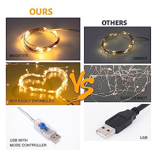 Fairy Lights 66 ft 200 LED USB Twinkle String Lights Plug in Silver Wire Lights with Remote and Timer 8 Modes Outdoor Waterproof Starry Lights DIY Party Wedding Christmas Decoration(Warm White)