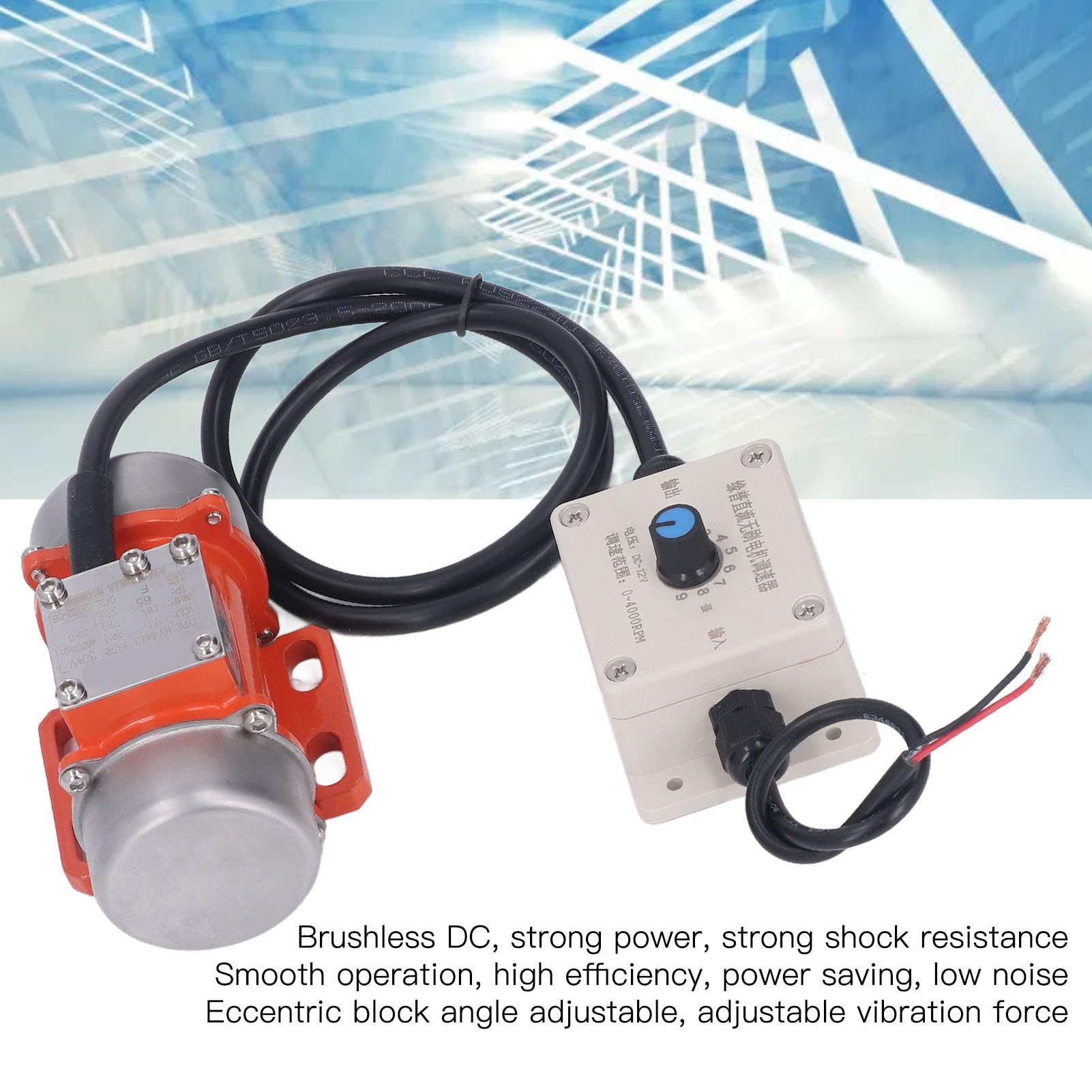 CUEI 30W Concrete Vibrator Vibration Motor, Waterproof 4000RPM DC Electric Vibrating Motor with Speed Controller & Adjustable Exciting Force, Aluminum Alloy Vibrating Vibrators for Shaker Table(#1)