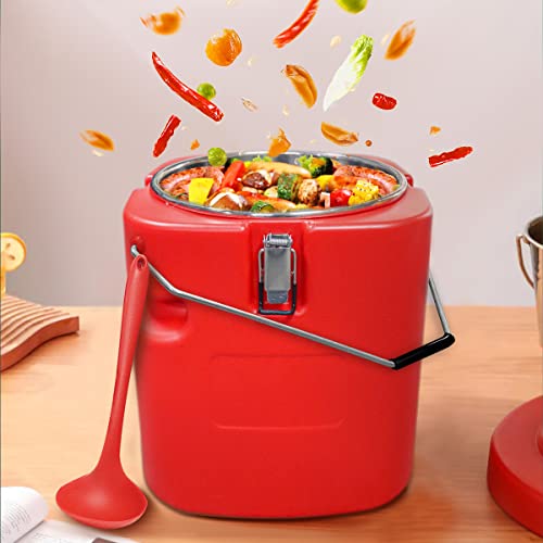Plieren Insulated Soup Container Commercial Food Warmer for Hot or Cold Food, 2.5 Gallon Hot Box for Catering, Food Cooler with 4 Buckles, Handles, & Spoon, Soup Carrier for Restaurant, Canteen, Home