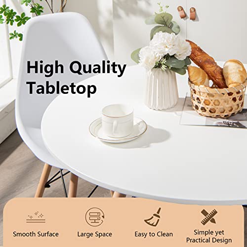 Giantex White Dining Table, 31.5" D x 32" H Round Dining Room Table with Solid Beech Wood Legs, Modern Kitchen Table with TSCA Certification for Small Places, White & Natural