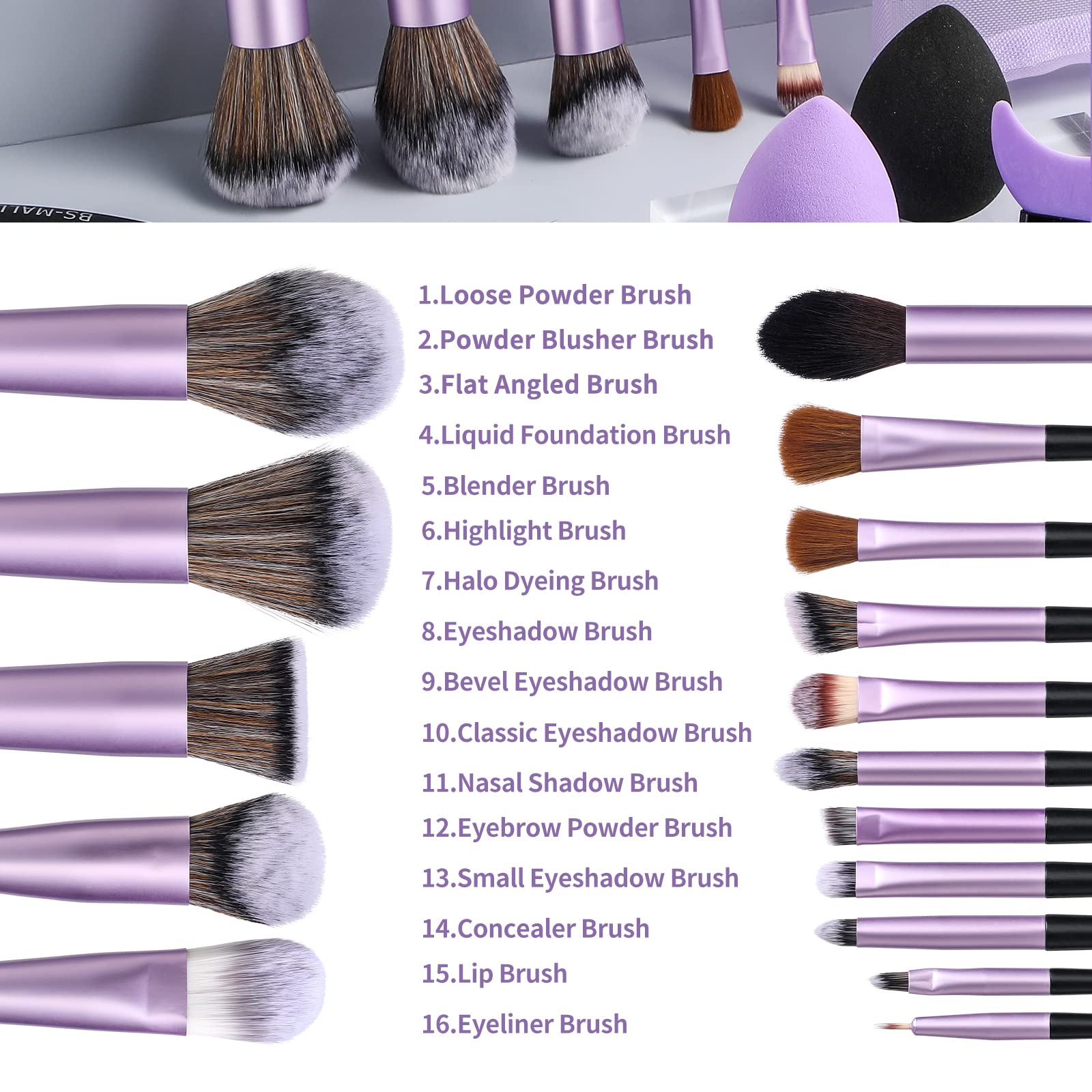 BS-MALL Makeup Brushes 21 pcs Makeup Tools Kit Premium Synthetic Powder Foundation Contour Concealers Lip Brushes with Makeup Sponge & Eyeshadow Applicator Kit