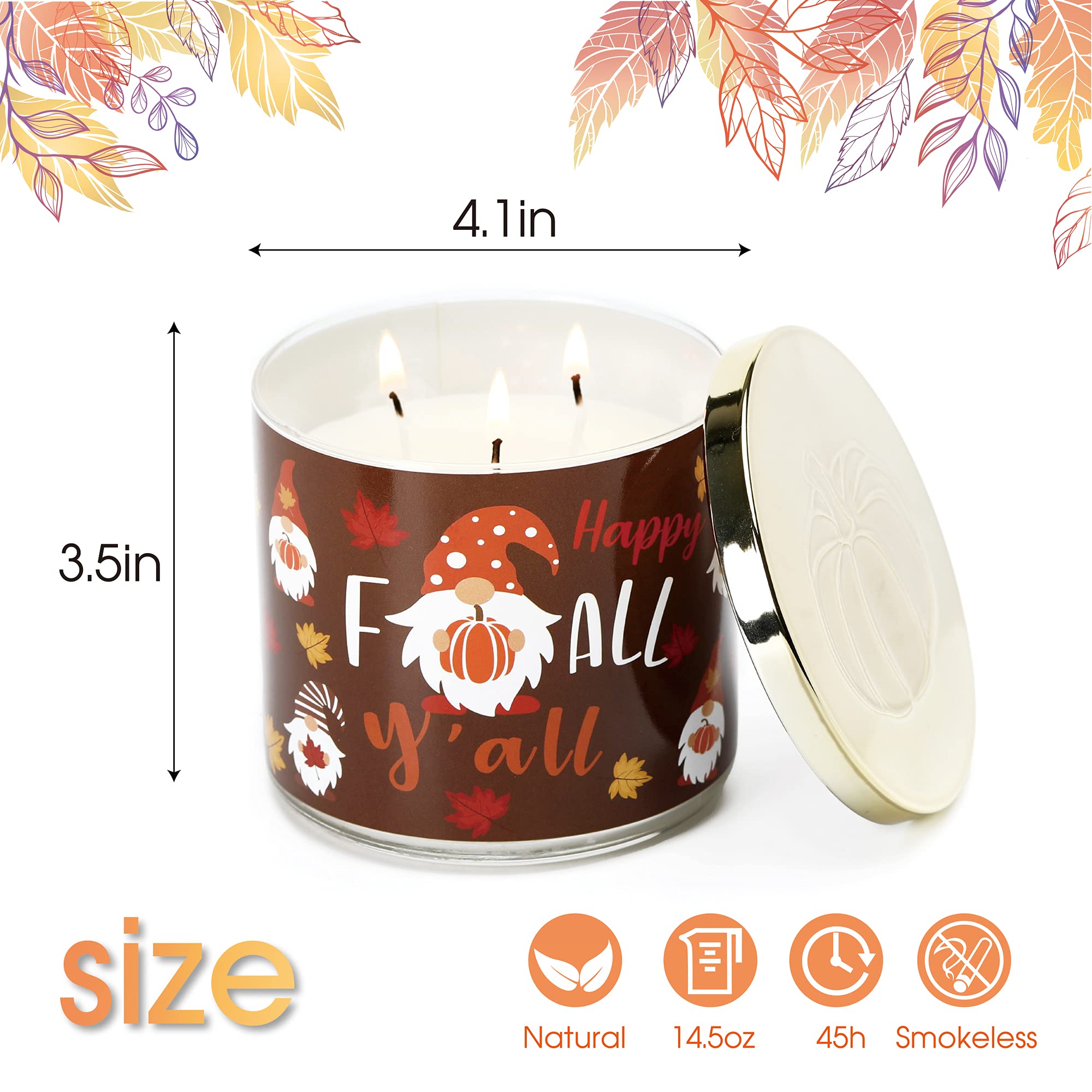 Fall Candle,Pumpkin Spice Candle, Pumpkin Scented Candle,Autumn Large 3 Wicks for Home Decor, 14 oz