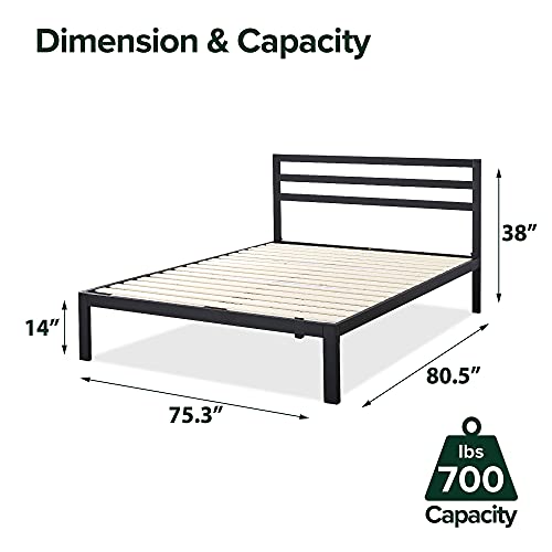 ZINUS Mia Metal Platform Bed Frame with Headboard / Wood Slat Support / No Box Spring Needed / Easy Assembly, King, Black