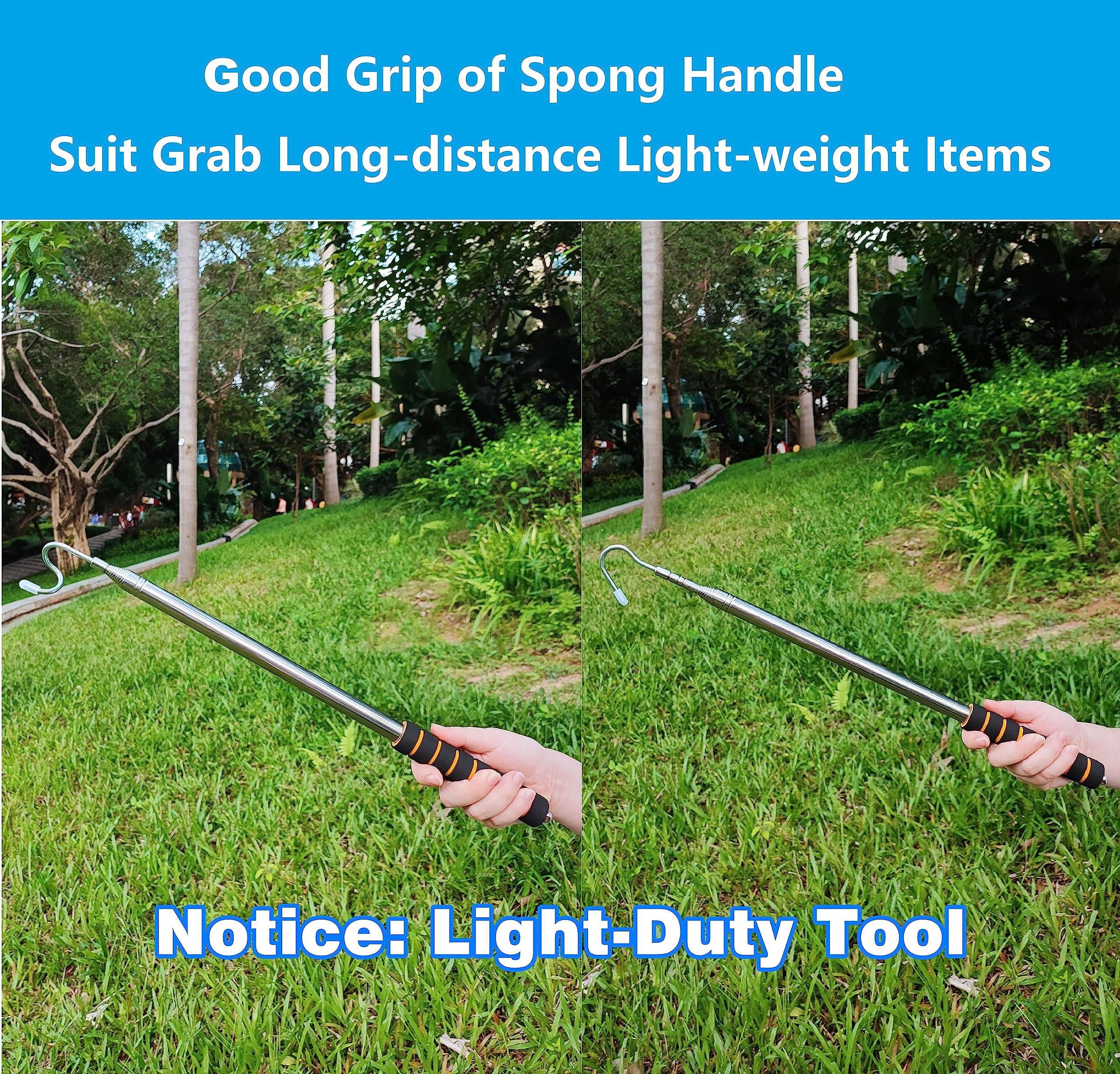 Bytcew Pickup Tool Telescopic Push/Pull Pole with Two Hooks Extends to 9.8 Feet(3M),Wire Reacher Disc Golf Grabber Rod