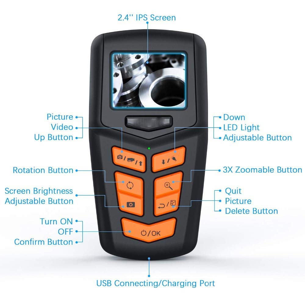 BHVXW 5.5mm 1080P Snake Camera Industrial Endoscope Handheld Automotive Borescope Inspection Camera Hidden Semi-Rigid Cable