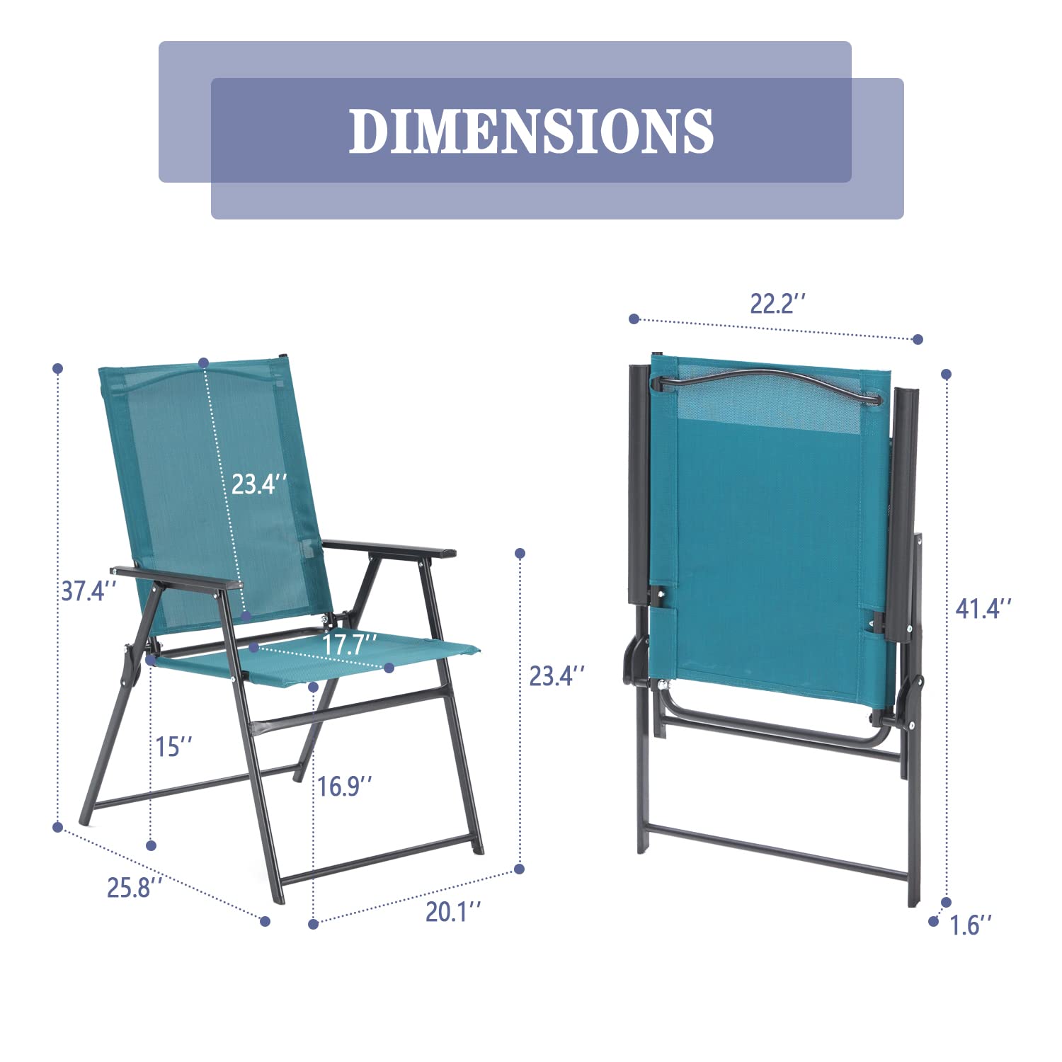 VICLLAX 4 Pieces Patio Folding Chairs, Outdoor Portable Dining Chairs for Lawn Garden and Porch, Turquoise Blue(Edge-Binding)