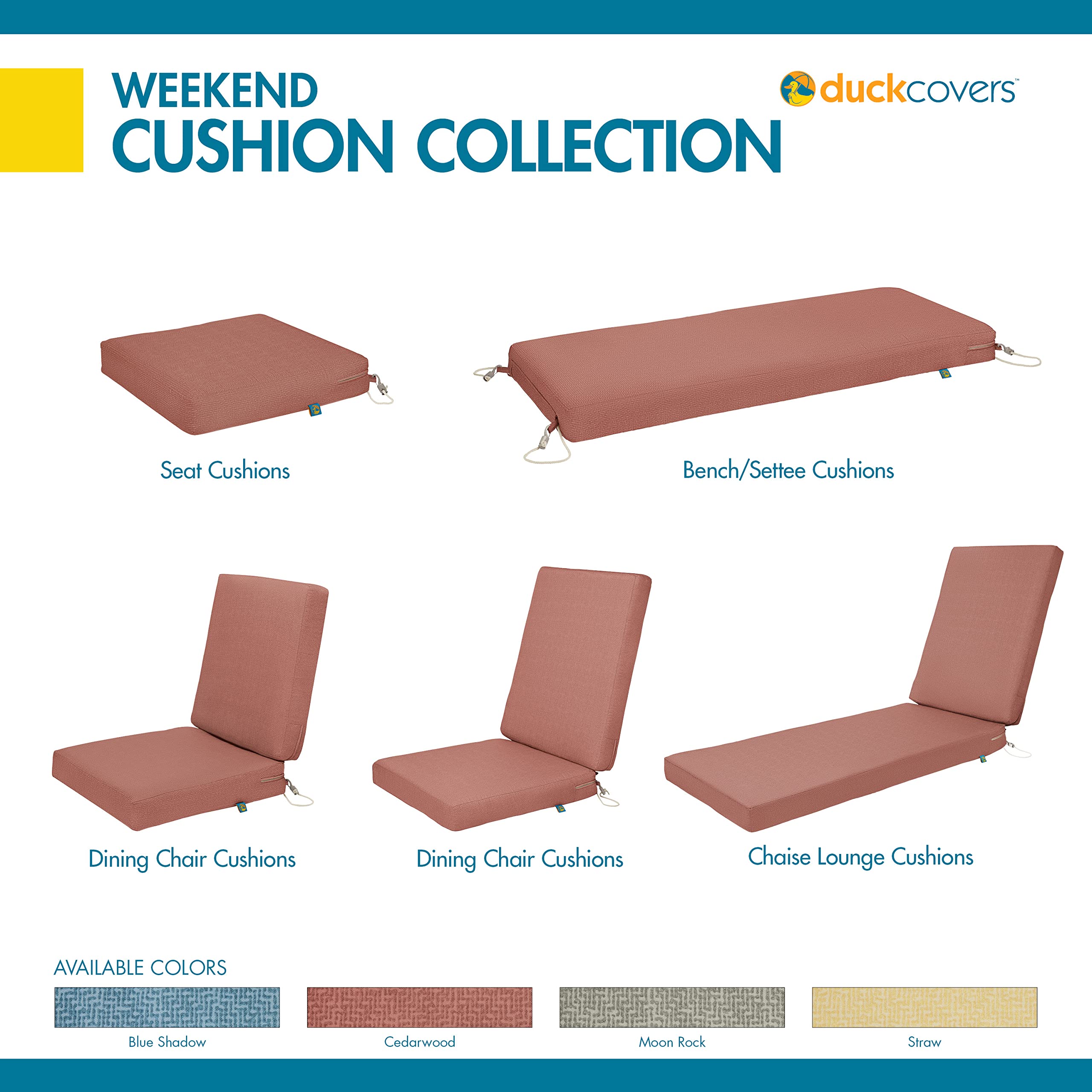 Duck Covers Weekend Water-Resistant Outdoor Dining Seat Cushion, 21 x 21 x 3 Inch, Cedarwood, Dining Chair Cushions